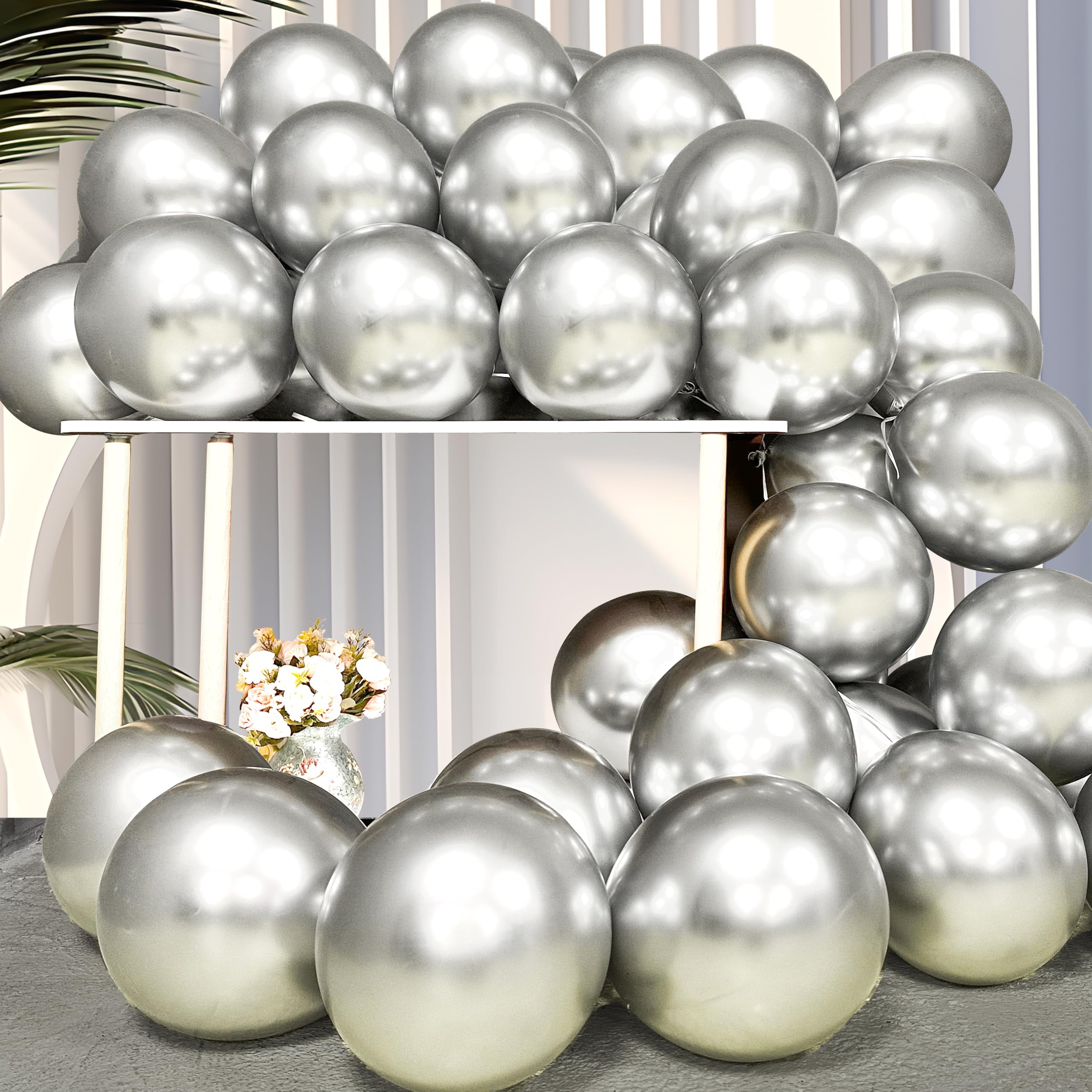 Firomi Metallic Silver Balloons IFF17 12-inch 100 Pack Helium Big Shiny ...