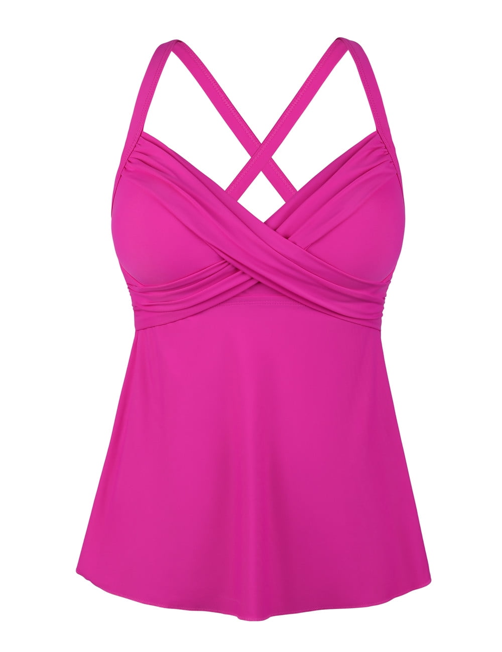 Firpearl Womens Hot Pink Underwire Tankini Top Swimwear Twist V Neck