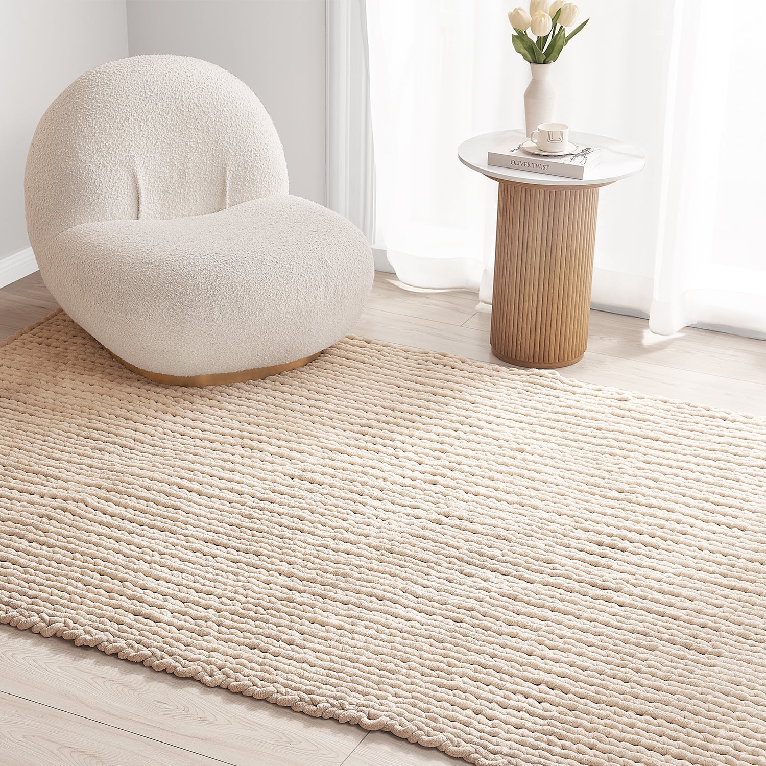 Firrenza Chunky Knit Chenille Area Rug, Hand Woven Braided Chunky Cable ...