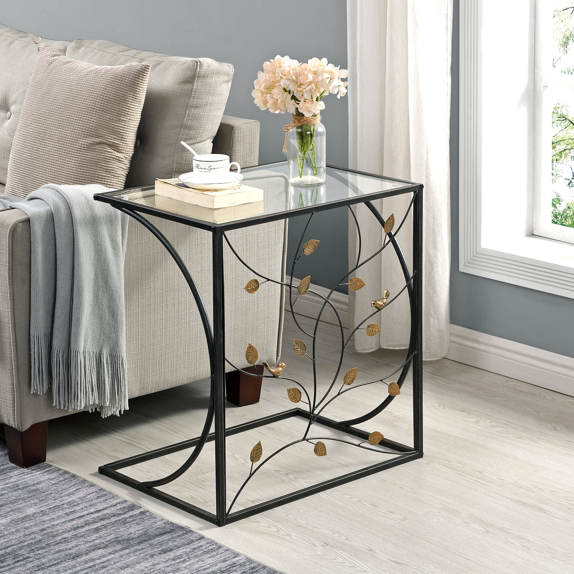 22 x 15.75 x 24 in Rectangular Metal Firstime Co. Bronze Lark and Branches End Table