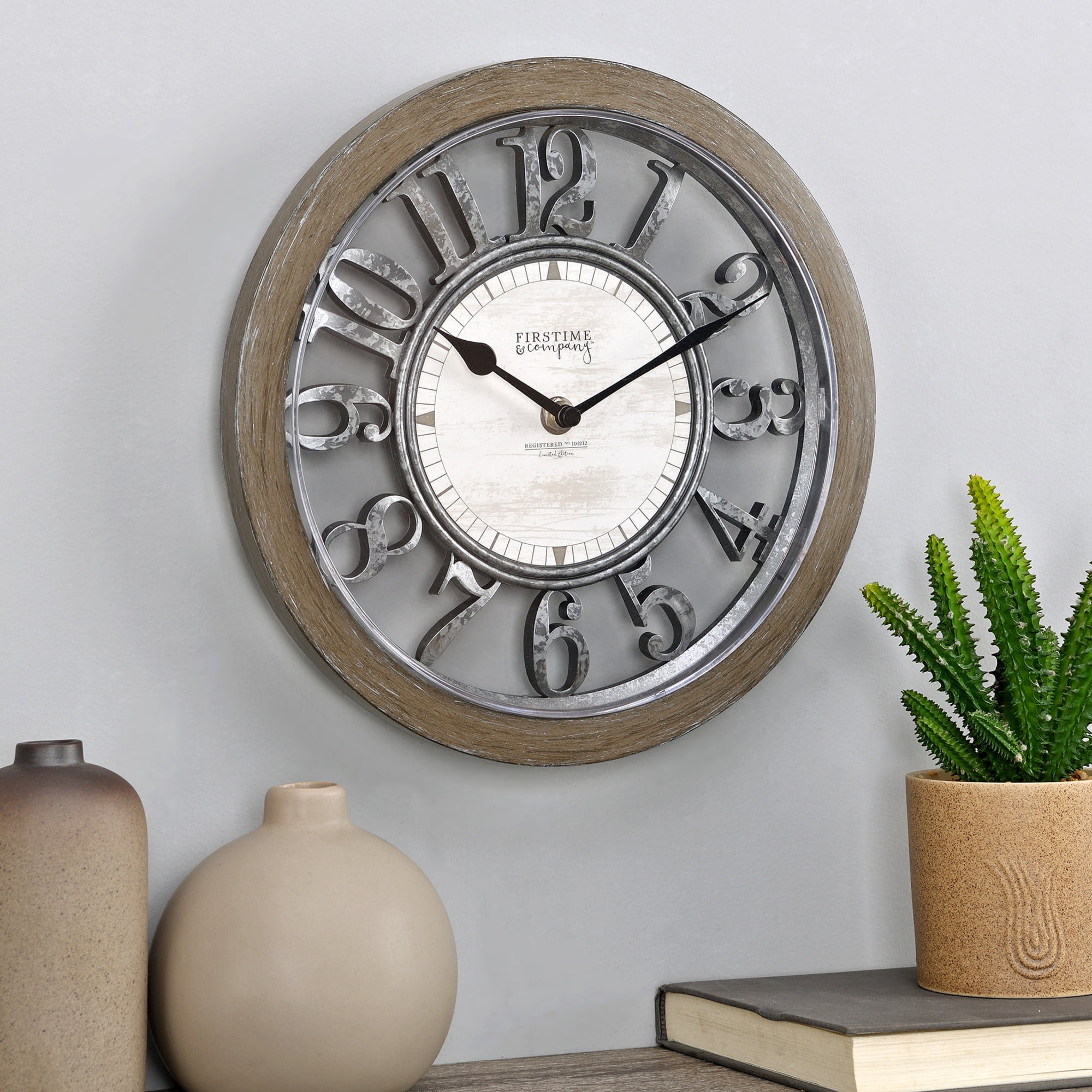 FirsTime & Co. Brown Antique Contour Wall Clock, Farmhouse, Analog, 10 ...