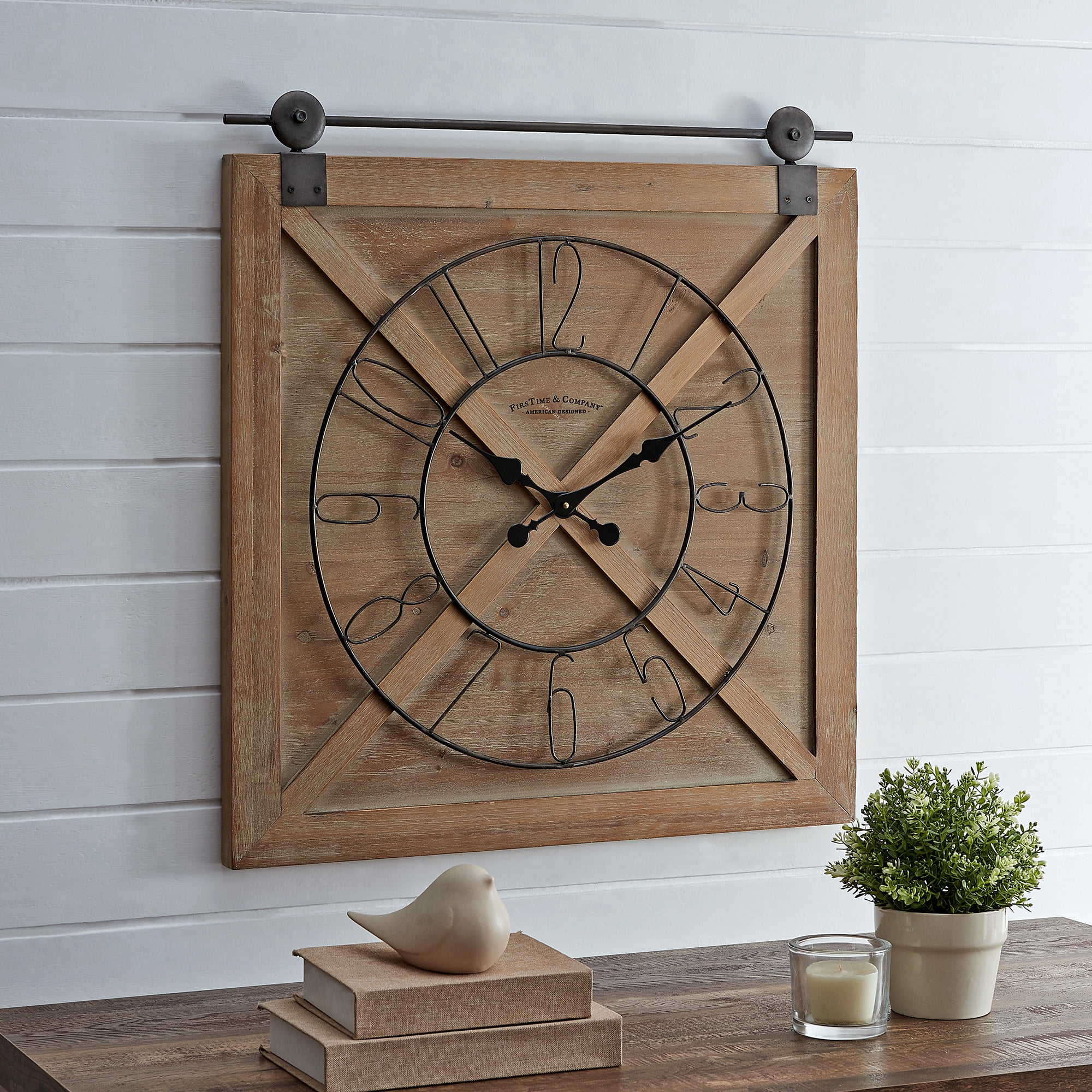 FirsTime & Co. Brown Farmstead Barn Door Wall Clock, Farmhouse, Analog ...