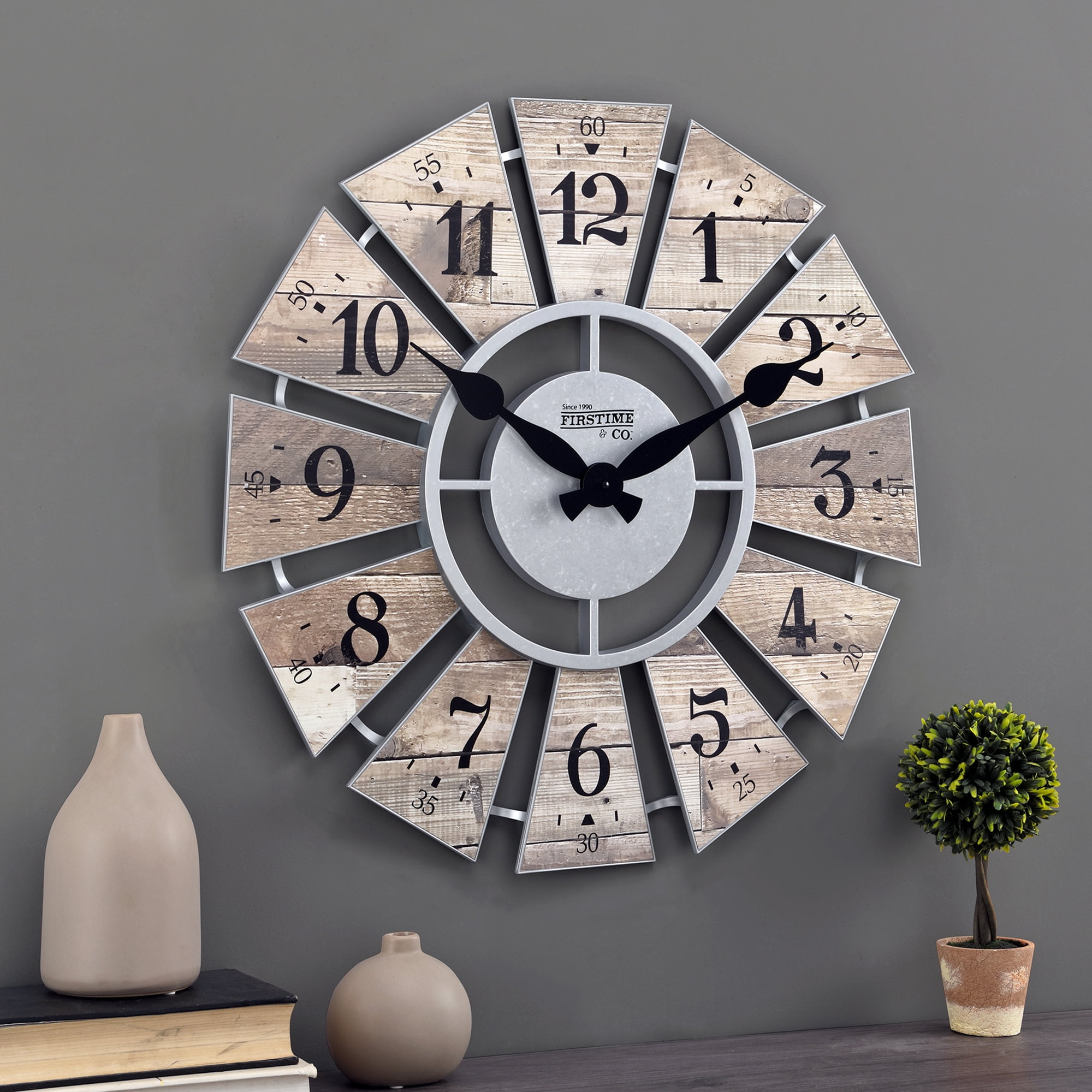 FirsTime & Co. Brown Numeral Windmill Wall Clock, Farmhouse, Analog, 24 ...