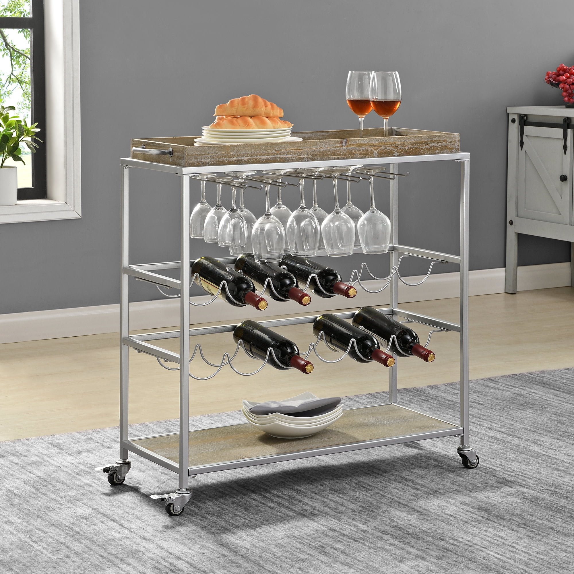 FirsTime & Co. Silver And Gray Concord Removable Tray Bar Cart ...