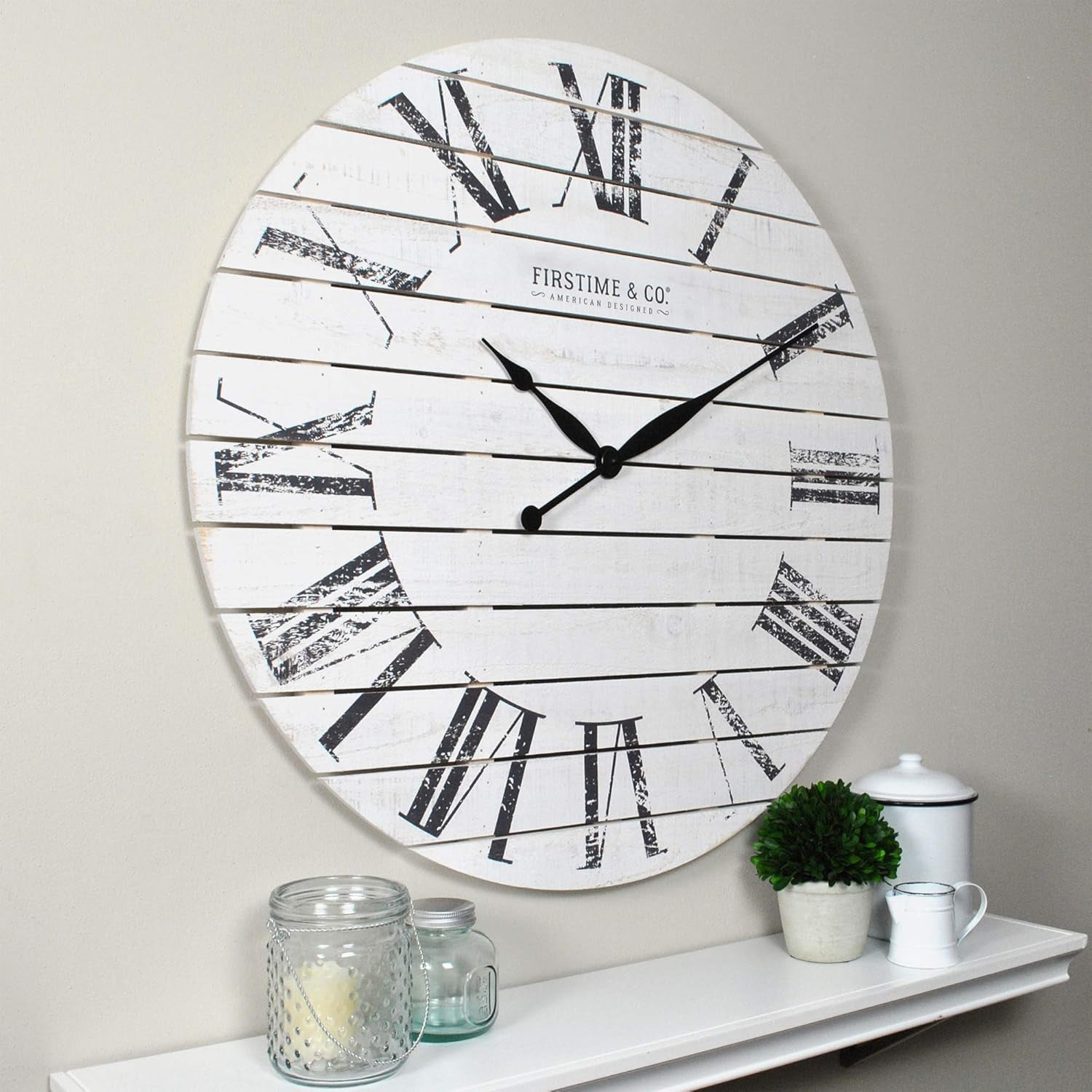 FirsTime and Co. Farmhouse Shiplap Wall Clock, American Crafted, White ...