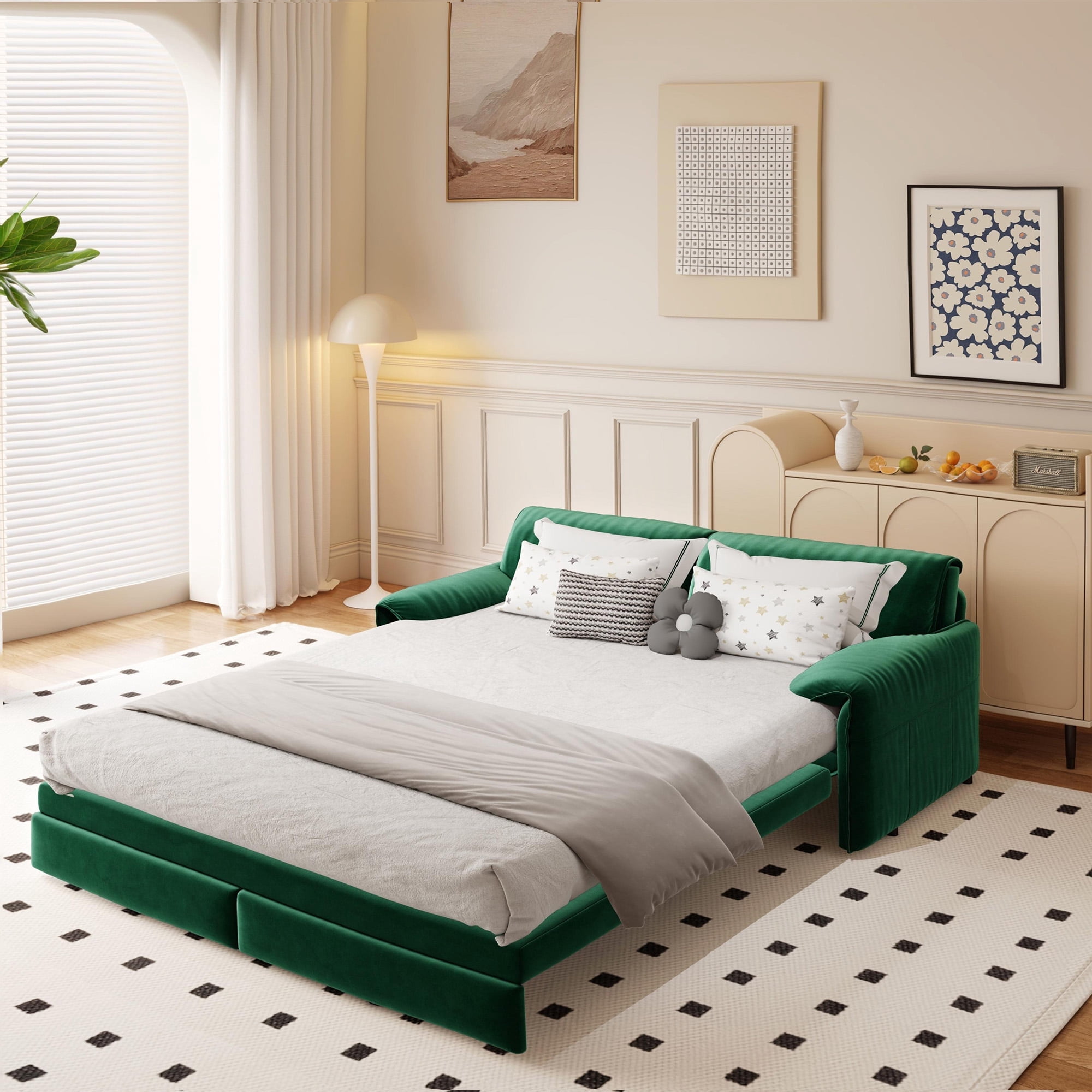 Firscook66"Modern Velvet Queen Sleeper Sofa Bed,Space-Saving Pull Out ...