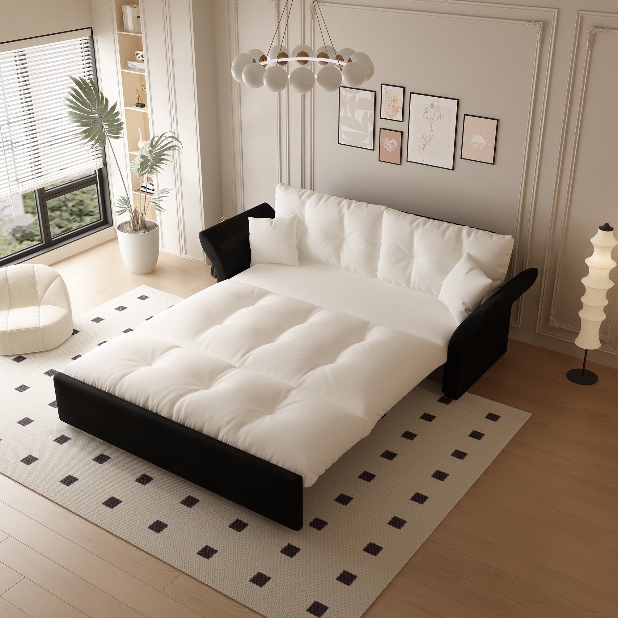 Firscook74.8" Queen Sleeper Sofa Bed,3-in-1 Convertible Velvet ...
