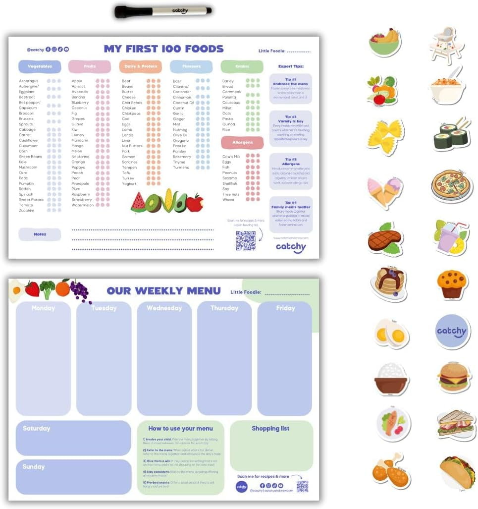 - My First 100 Foods + Our Weekly Menu Set - 1 Magnetic Whiteboard Checklist, 1 Food Planner, 20 ...