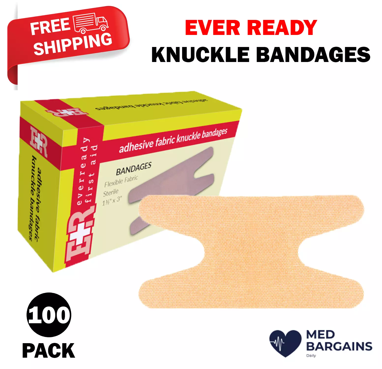 First Aid Adhesive Bandages Flexible Fabric for Knuckle - 100 Pack ...