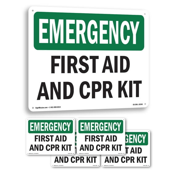 First Aid And CPR Kit OSHA Emergency Aluminum Sign 18 Inch x 12 Inch ...