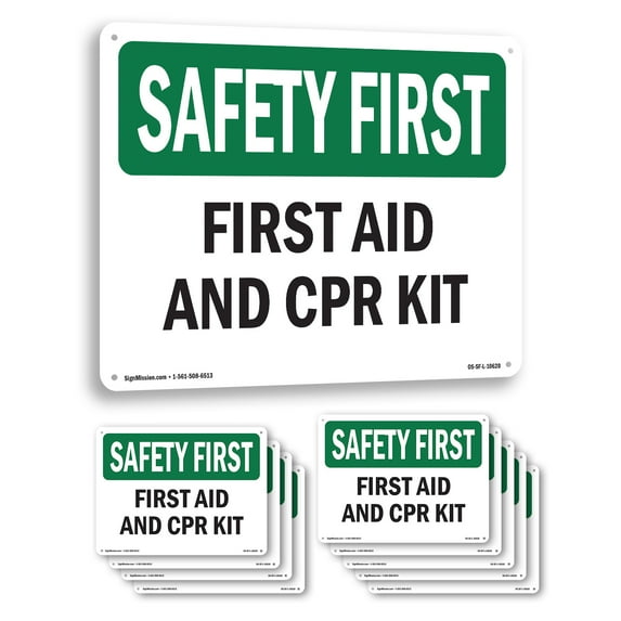 First Aid And CPR Kit OSHA SAFETY FIRST Aluminum Sign 18 Inch x 12 Inch ...