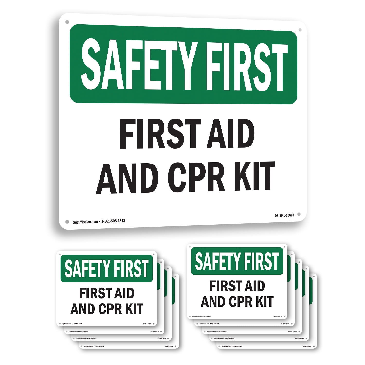 First Aid And CPR Kit OSHA SAFETY FIRST Rigid Plastic Sign 10 Inch x 7 ...