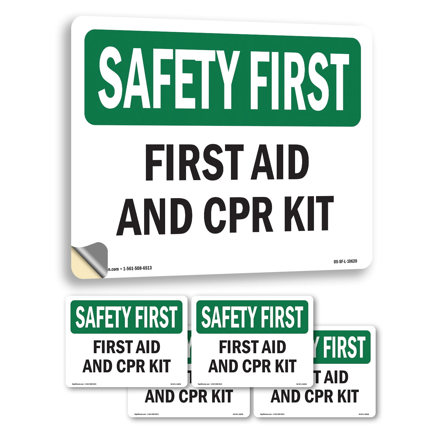 First Aid And CPR Kit OSHA SAFETY FIRST Vinyl Decal Label 24 Inch x 18 ...