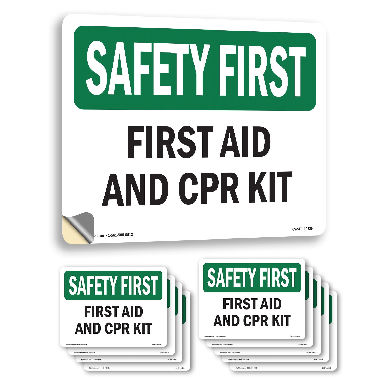 First Aid And CPR Kit OSHA SAFETY FIRST Vinyl Decal Label 5 Inch x 3.5 ...