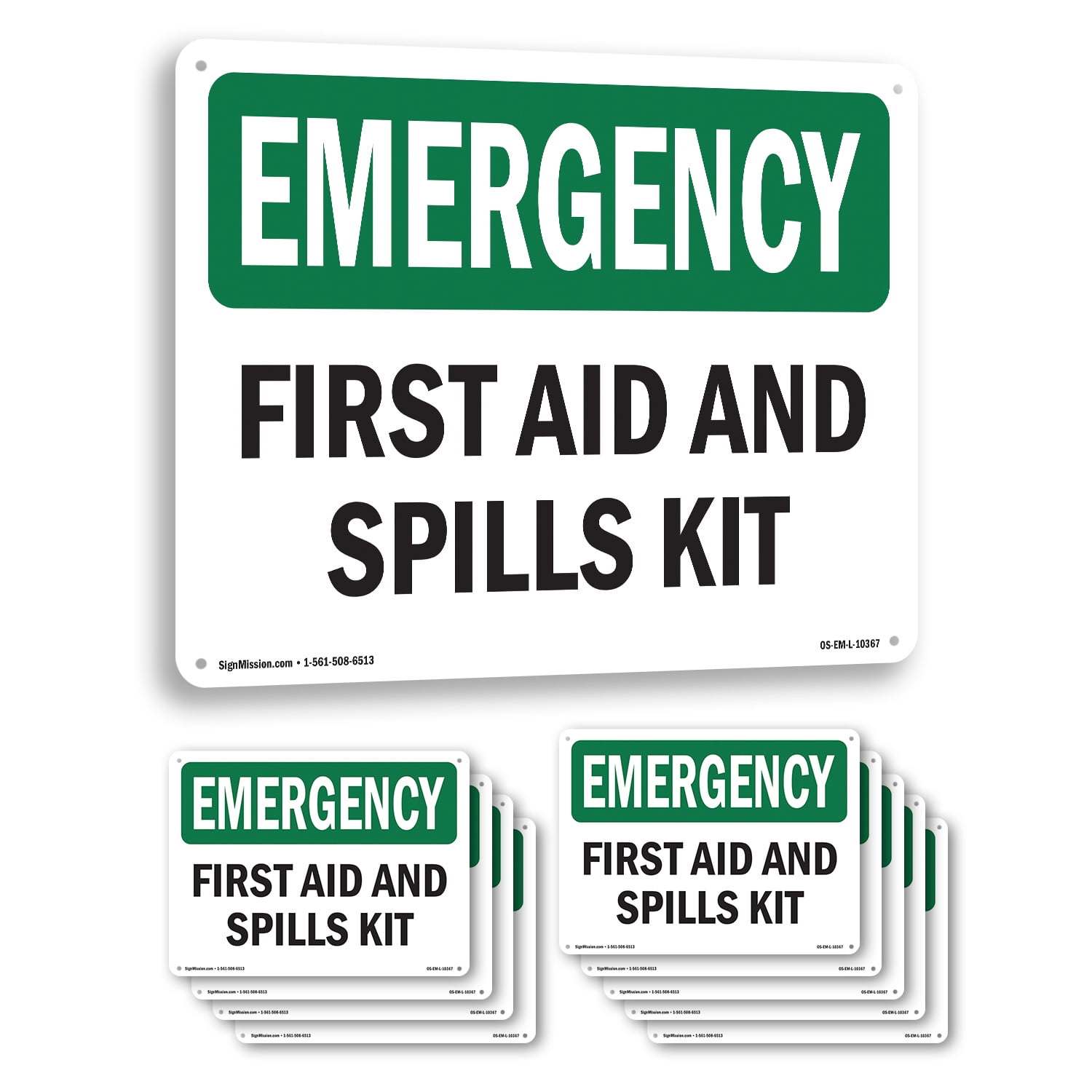 First Aid And Spills Kit OSHA Emergency Rigid Plastic Sign 24 Inch x 18 ...