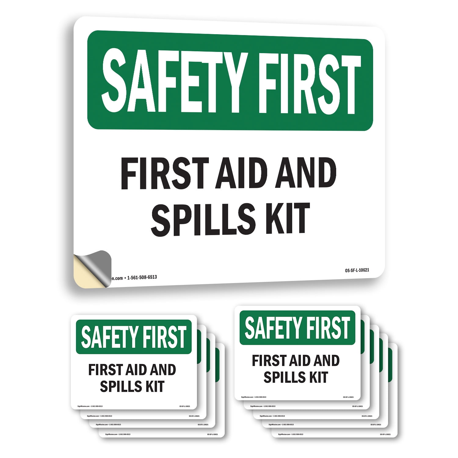 First Aid And Spills Kit OSHA SAFETY FIRST Vinyl Decal Label 18 Inch x ...