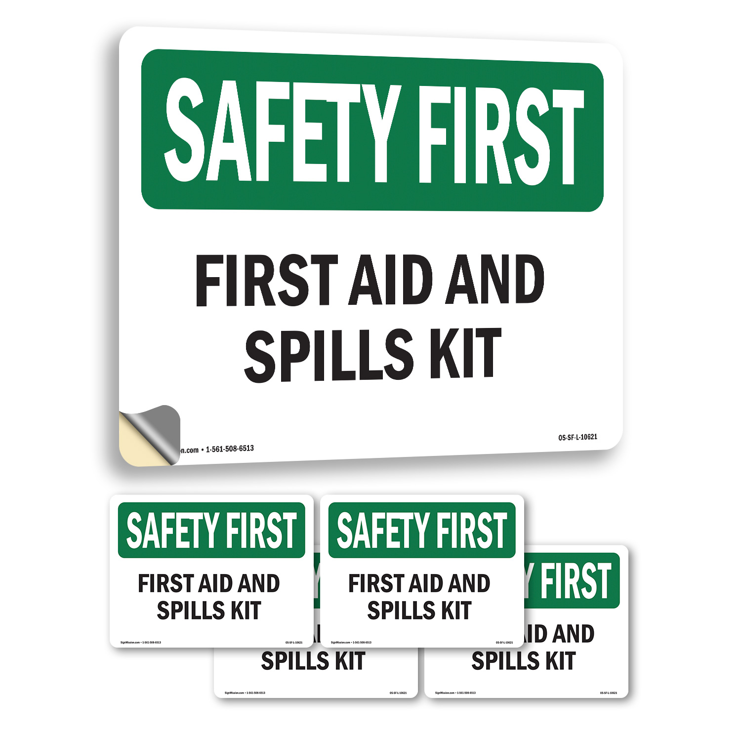 First Aid And Spills Kit OSHA SAFETY FIRST Vinyl Decal Label 18 Inch x ...