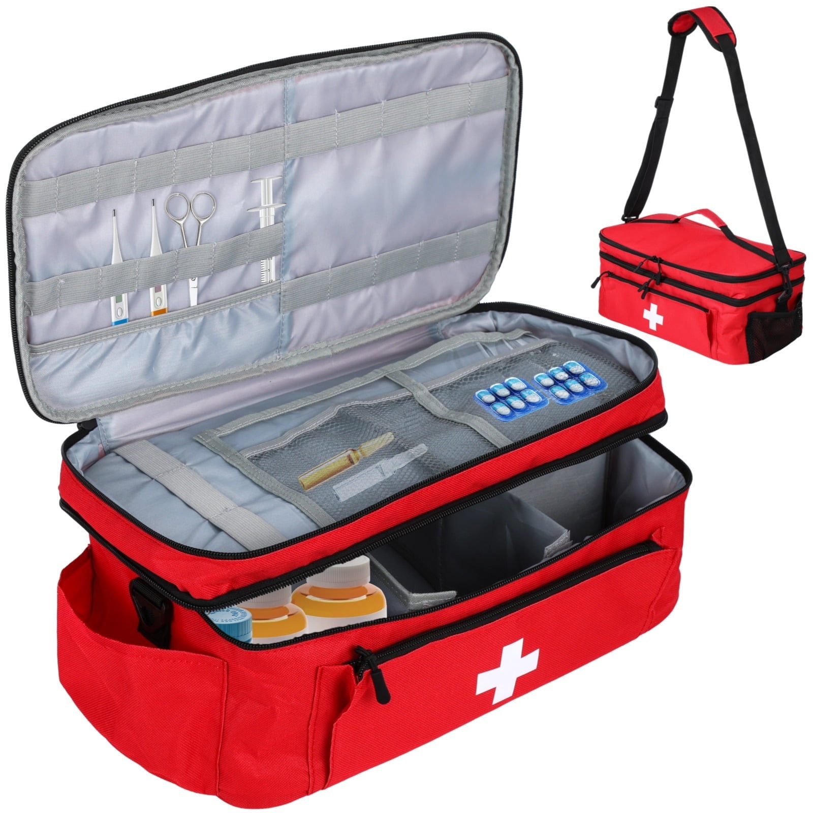 First Aid Bag Empty, Professional Home Emergency Bag, Multi-Compartment ...