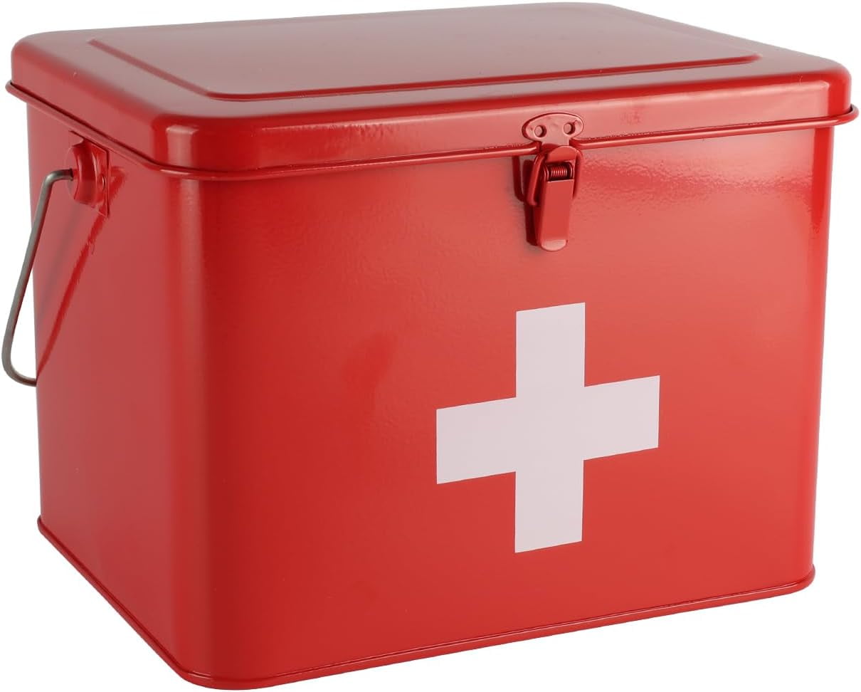 First Aid Box, Metal Medicine Box, 3 Dividers Medicine Kit Case ...
