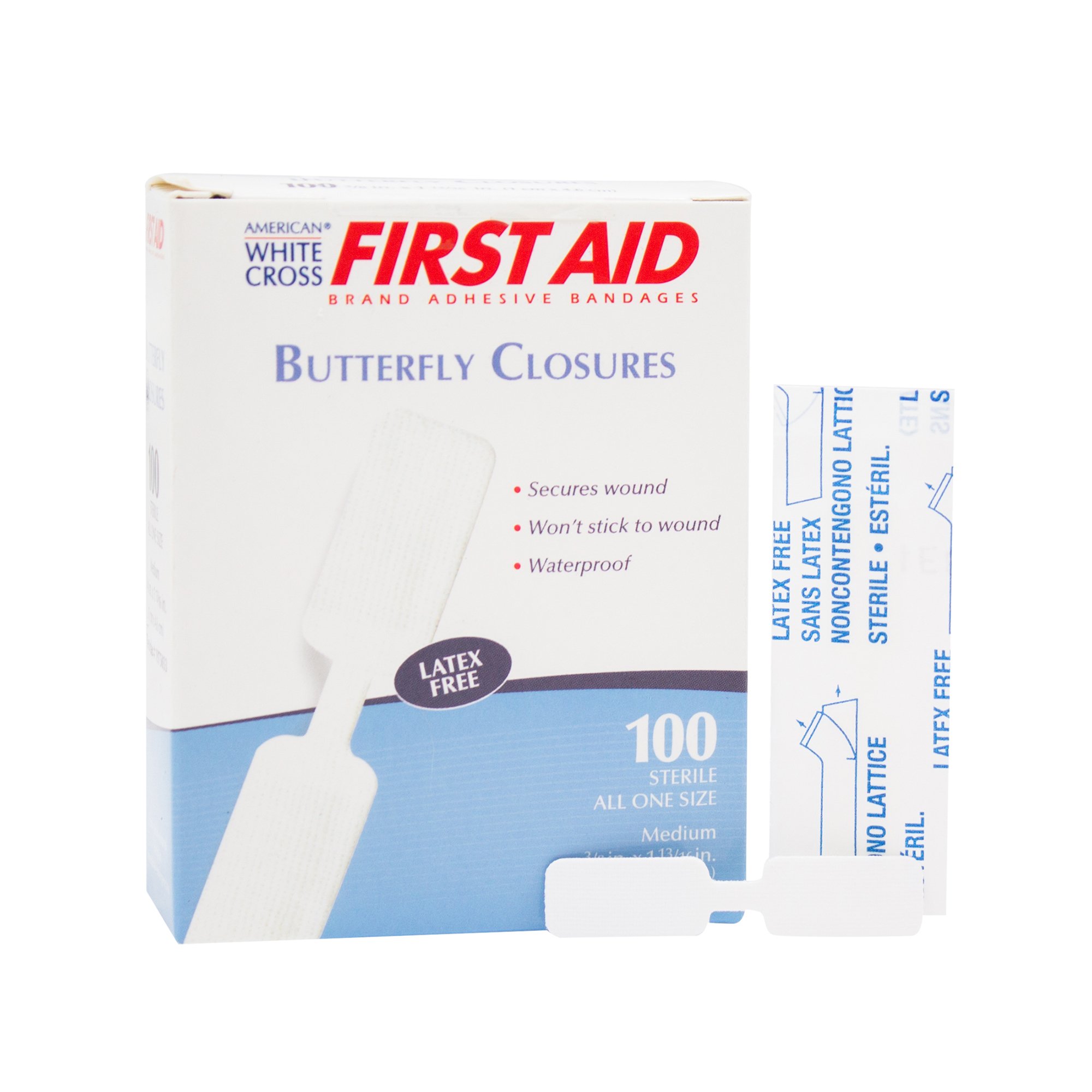 First Aid Brand Butterfly Closure Skin Strip 3/8 x 1-13/16" Sterile ...