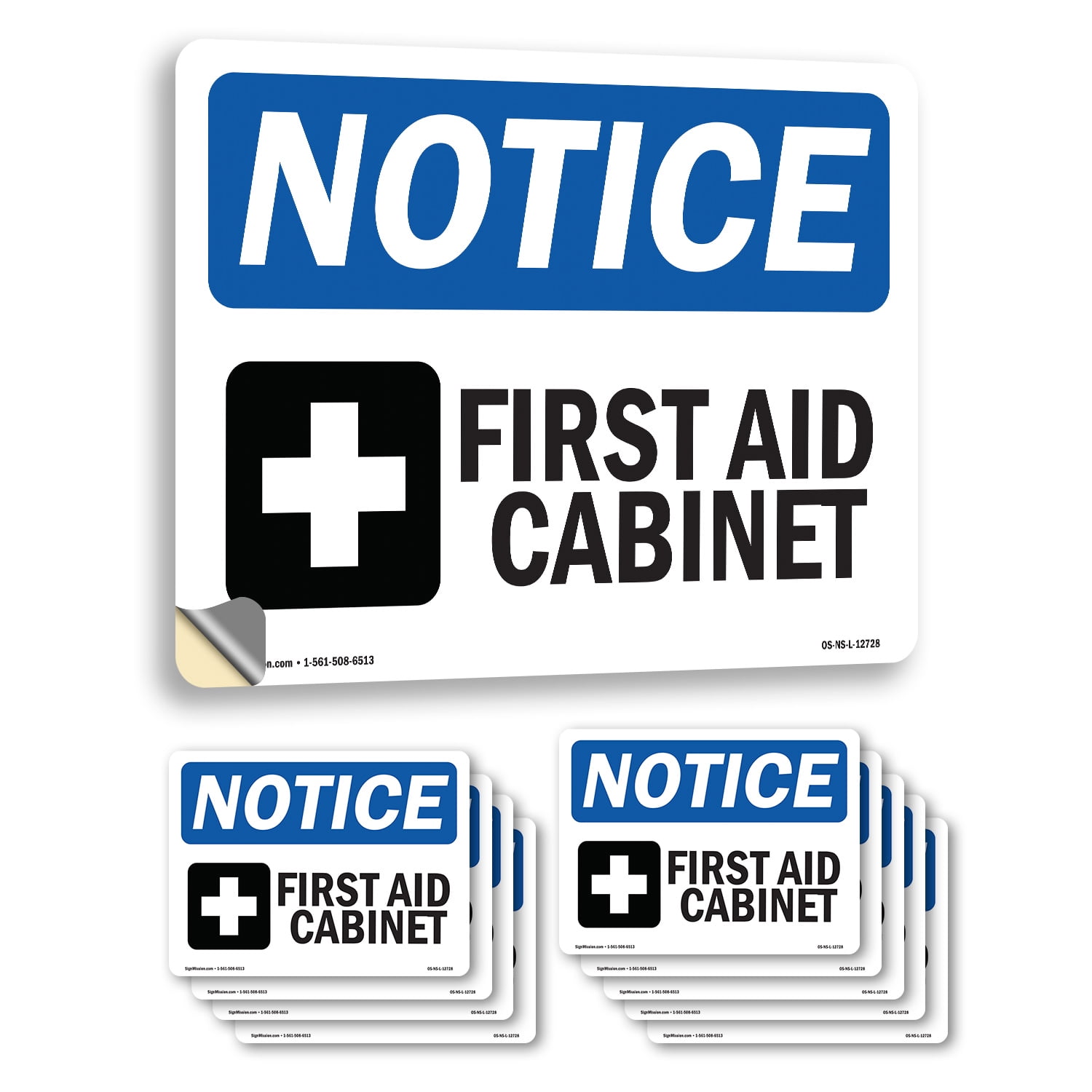 First Aid Cabinet With Symbol OSHA Notice Vinyl Decal Label 5 Inch x 3. ...