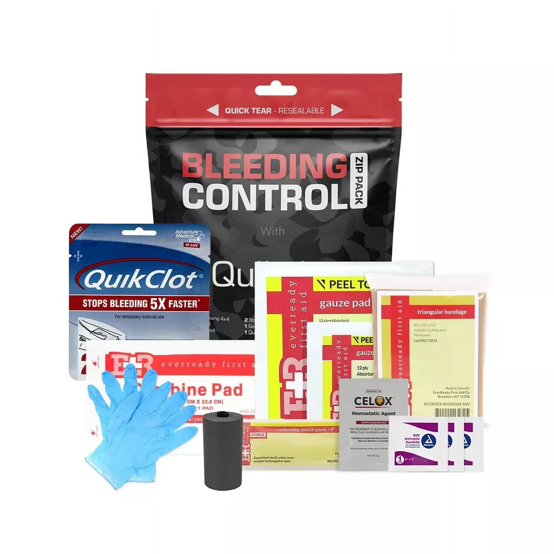 First Aid Emergency Bleeding Control Zip Pack with QuikClot & Celox ...
