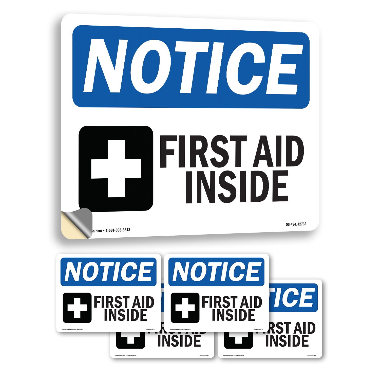 First Aid Inside With Symbol OSHA Notice Vinyl Decal Label 24 Inch x 18 ...