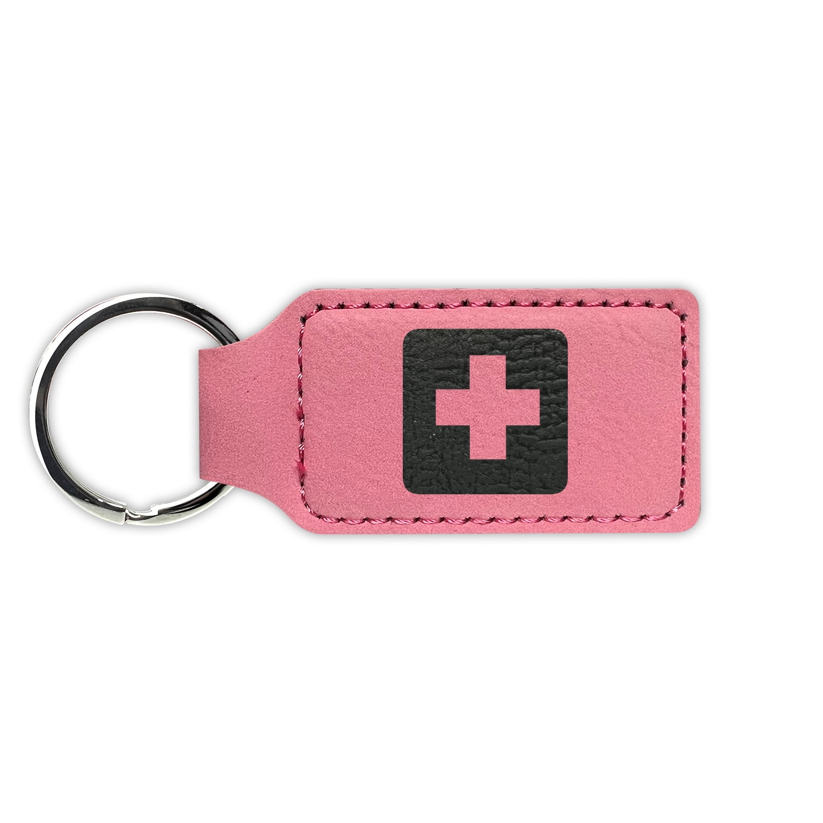 First Aid Keychain Leatherette Rectangle - Laser Engraved - Many Colors ...
