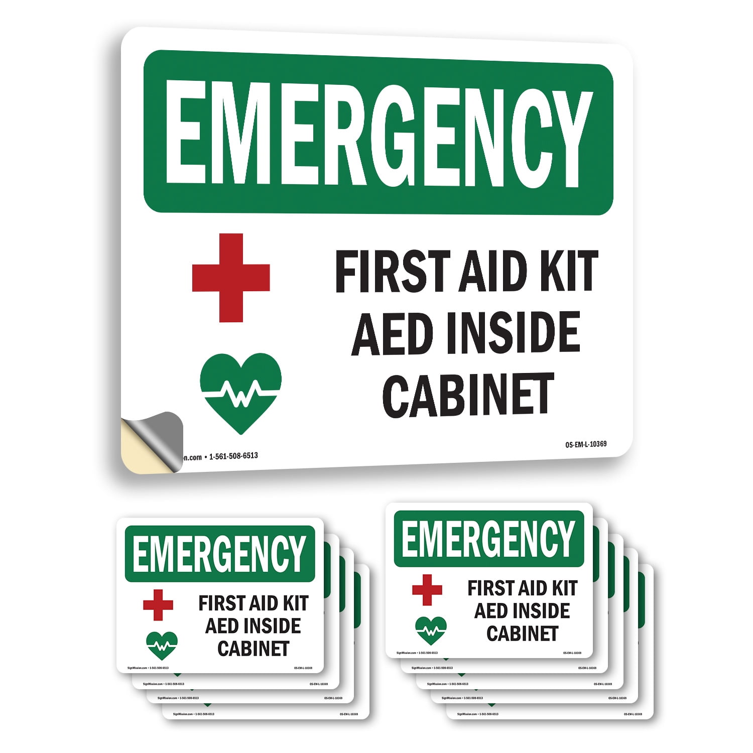 First Aid Kit AED Inside Cabinet With Symbol OSHA Emergency Vinyl Decal ...