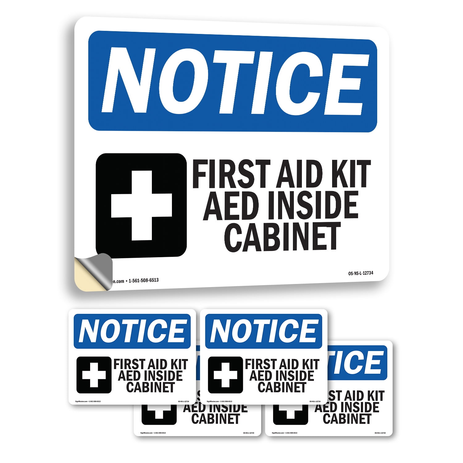 First Aid Kit AED Inside Cabinet With Symbol OSHA Notice Vinyl Decal ...