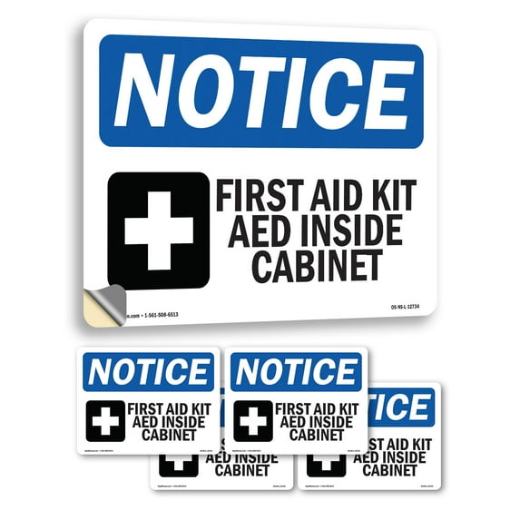 First Aid Kit AED Inside Cabinet With Symbol OSHA Notice Vinyl Decal ...