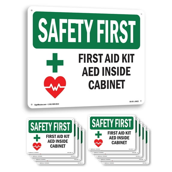 First Aid Kit AED Inside Cabinet With Symbol OSHA SAFETY FIRST Rigid ...