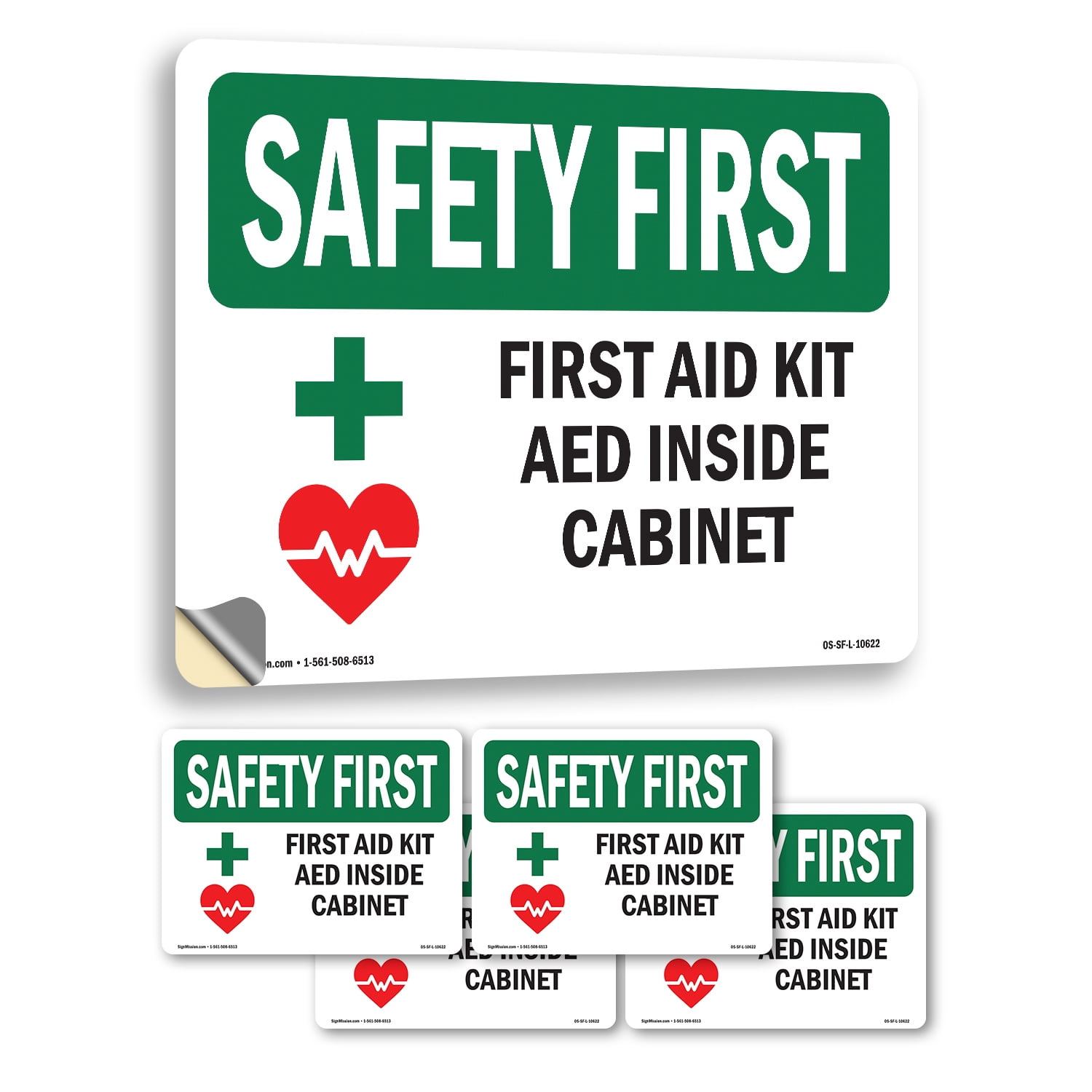 First Aid Kit AED Inside Cabinet With Symbol OSHA SAFETY FIRST Vinyl ...