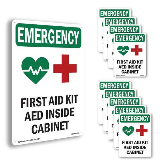 First Aid Kit AED With Symbol OSHA Emergency Rigid Plastic Sign 18 Inch ...