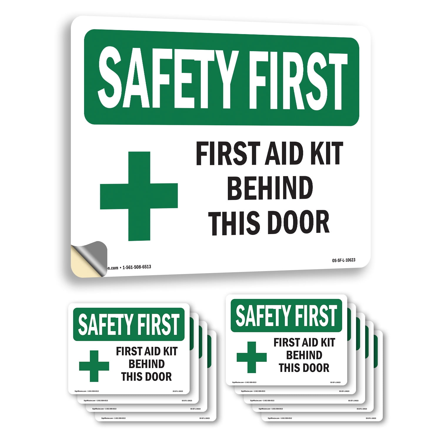 First Aid Kit Behind This Door With Symbol OSHA SAFETY FIRST Vinyl ...