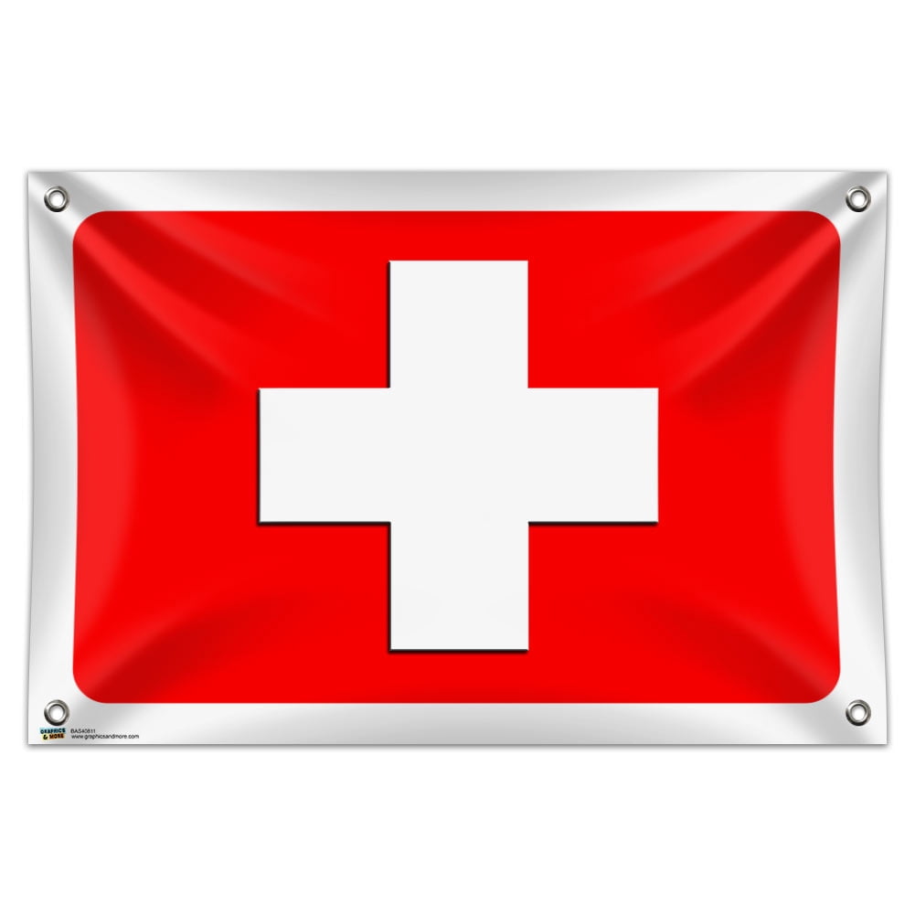 First Aid Kit Cross 33" (84cm) x 22" (56cm) Mini Vinyl Flag Banner Wall ...