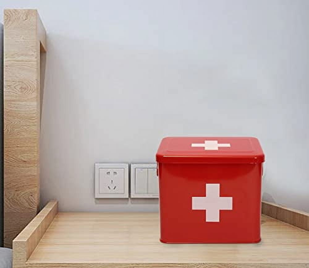 First Aid Kit, First Aid Medicine Supplies Bin - 2-Tier Metal Medicine ...