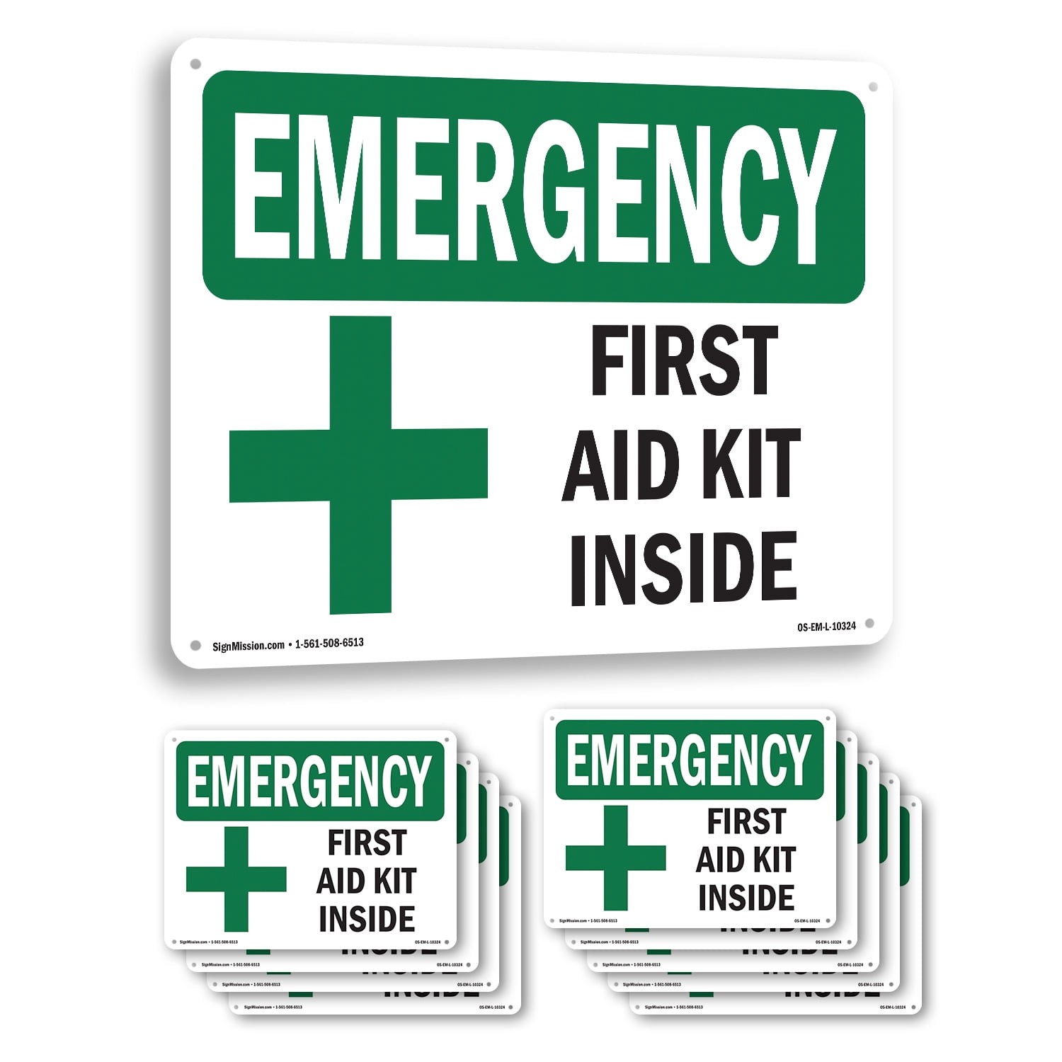 First Aid Kit Inside OSHA Emergency Aluminum Sign 24 Inch x 18 Inch ...