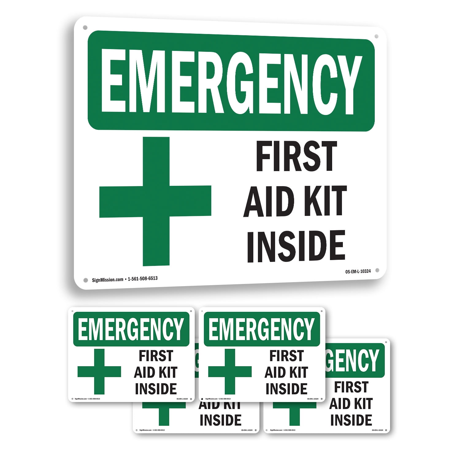 First Aid Kit Inside OSHA Emergency Aluminum Sign 24 Inch x 18 Inch - 5 ...