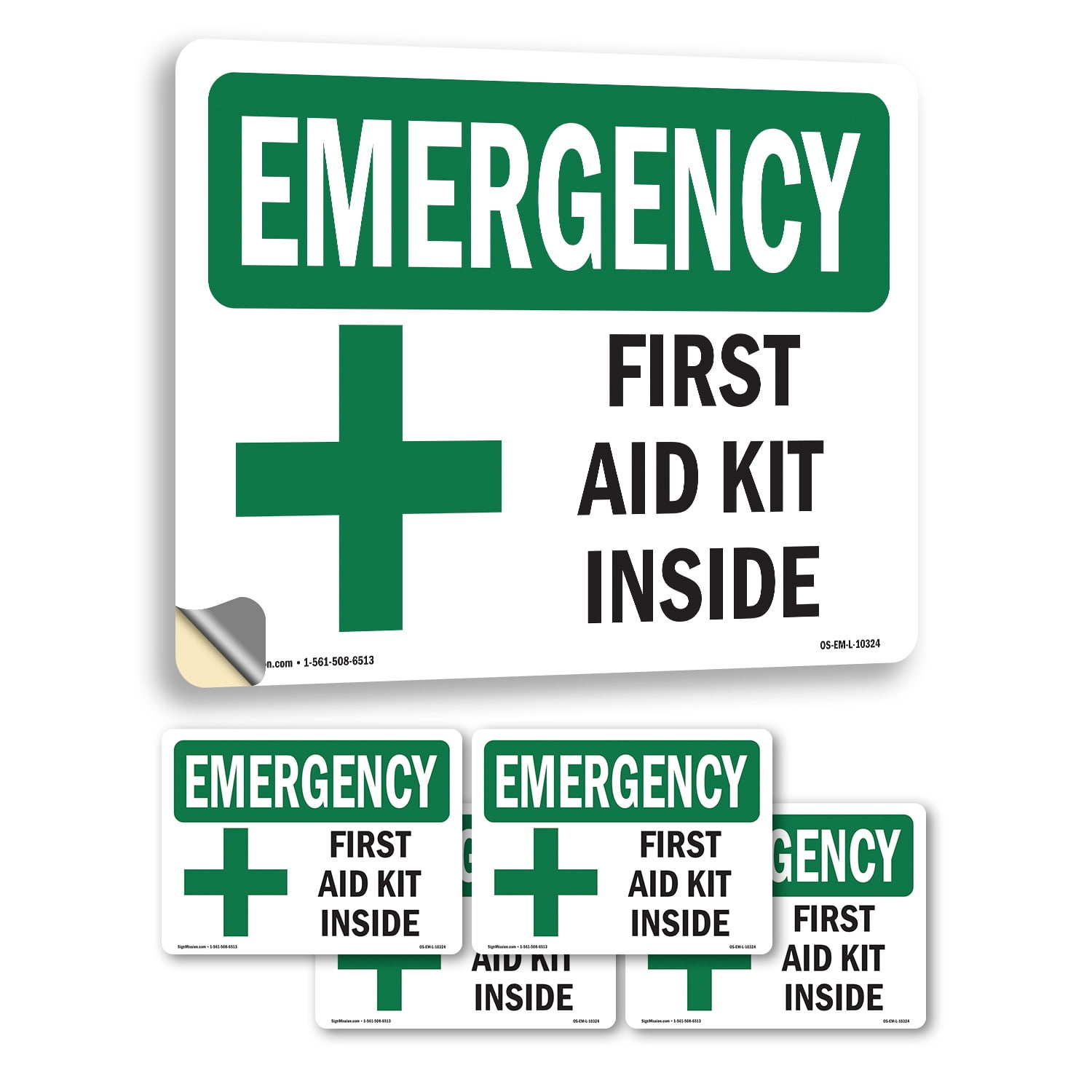 First Aid Kit Inside OSHA Emergency Vinyl Decal Label 18 Inch x 12 Inch ...