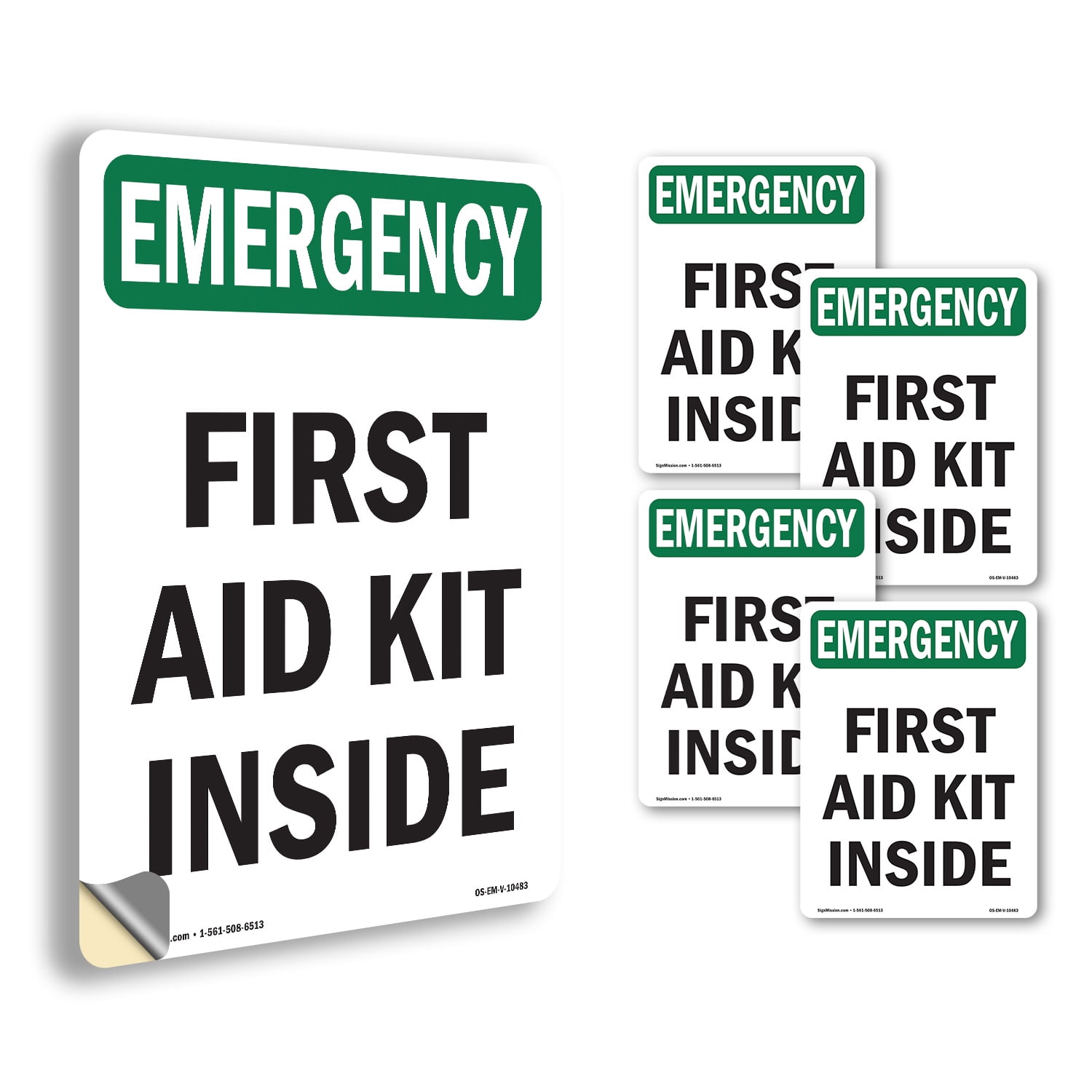 First Aid Kit Inside OSHA Emergency Vinyl Decal Label 5 Inch x 3.5 Inch ...
