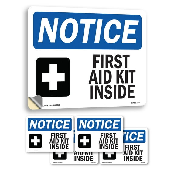 First Aid Kit Inside With Symbol OSHA Notice Vinyl Decal Label 10 Inch ...