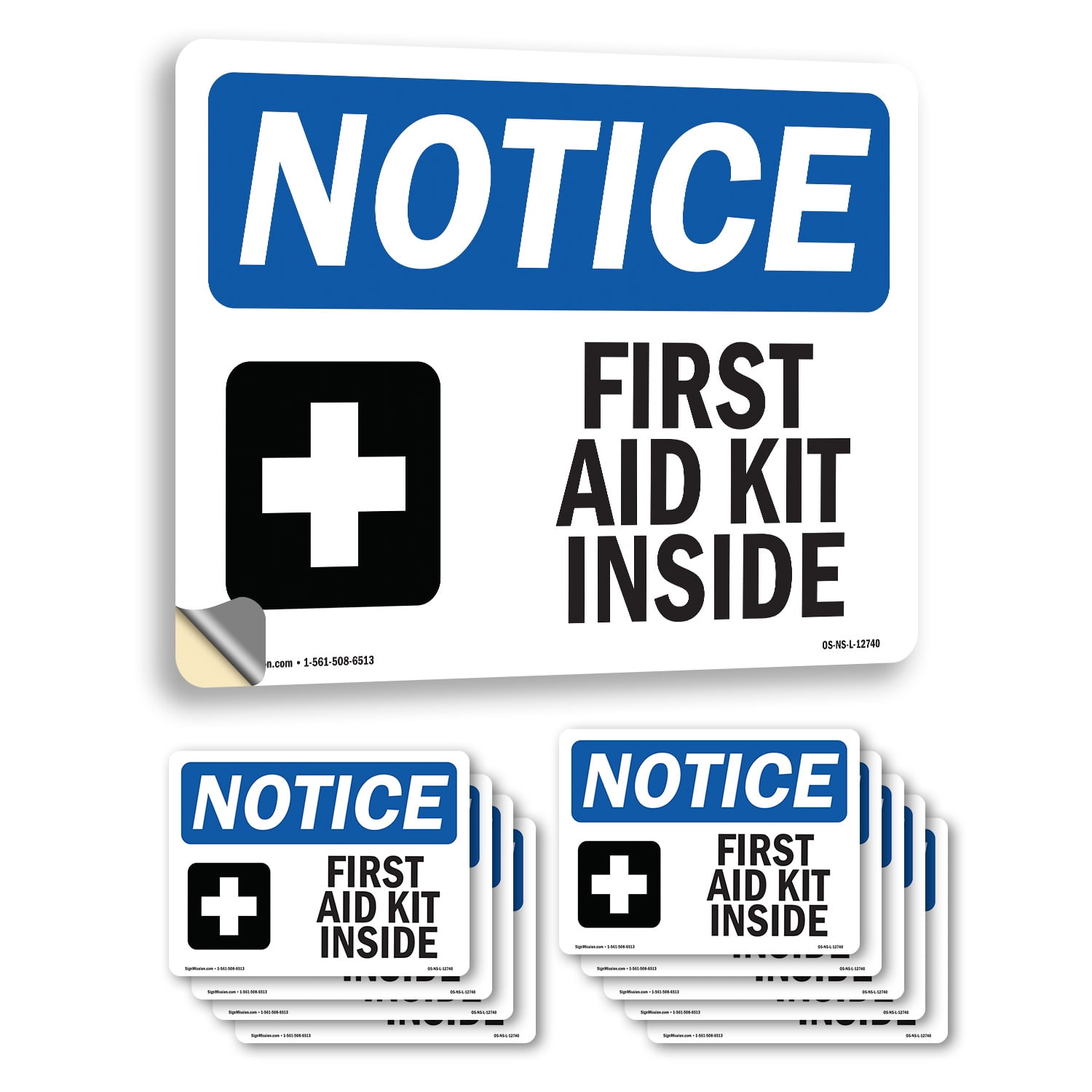 First Aid Kit Inside With Symbol OSHA Notice Vinyl Decal Label 24 Inch ...