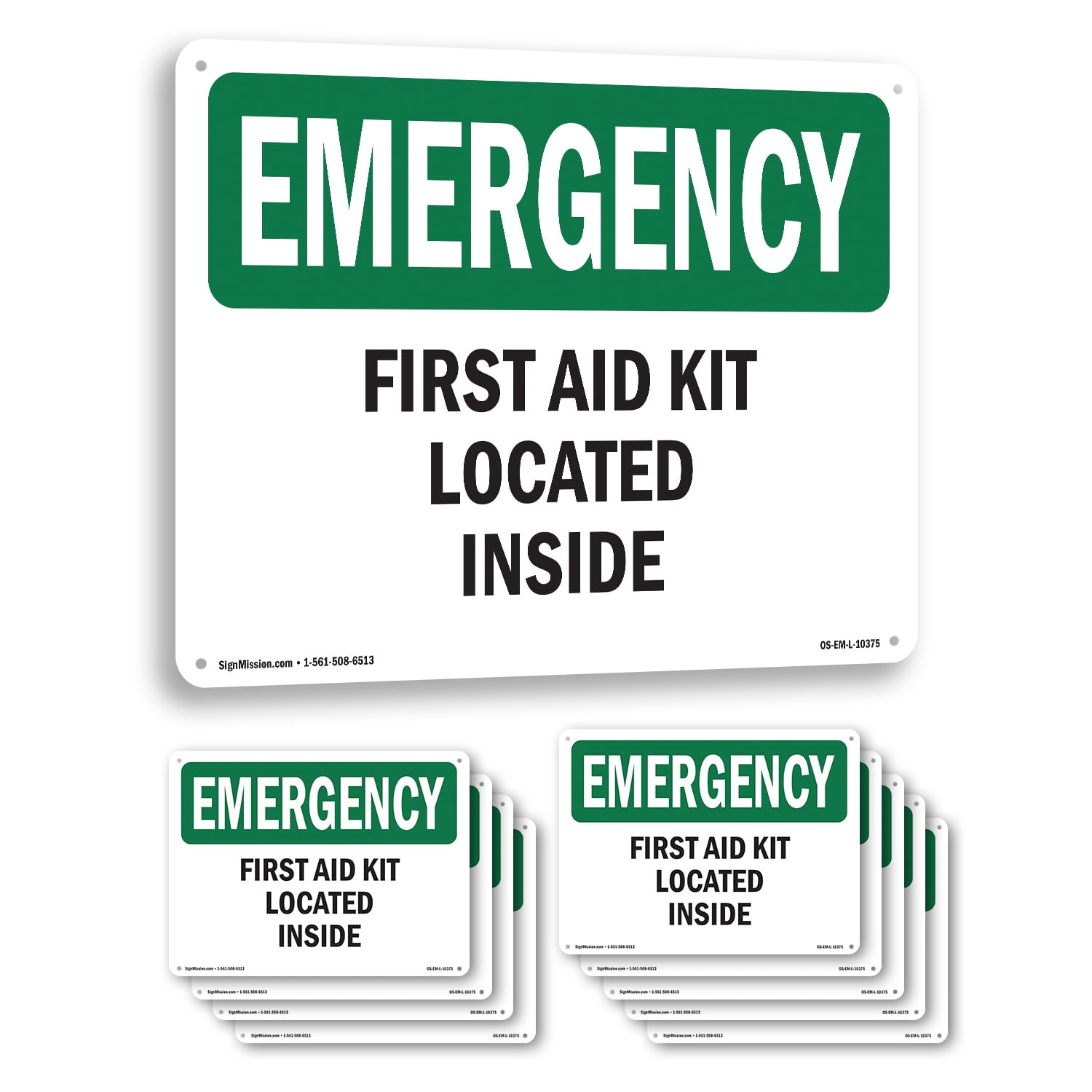 First Aid Kit Located Inside OSHA Emergency Rigid Plastic Sign 10 Inch ...
