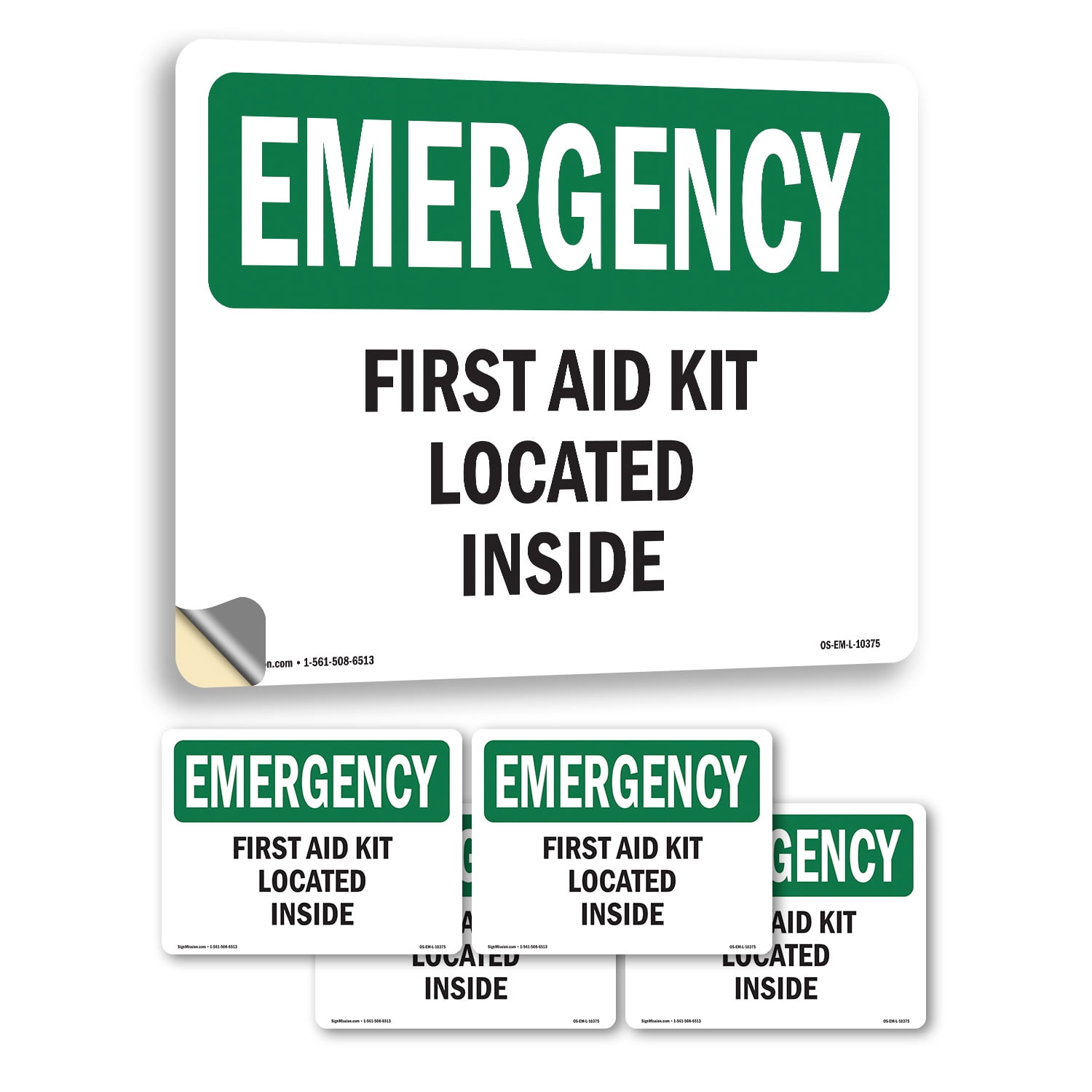 First Aid Kit Located Inside OSHA Emergency Vinyl Decal Label 7 Inch x ...