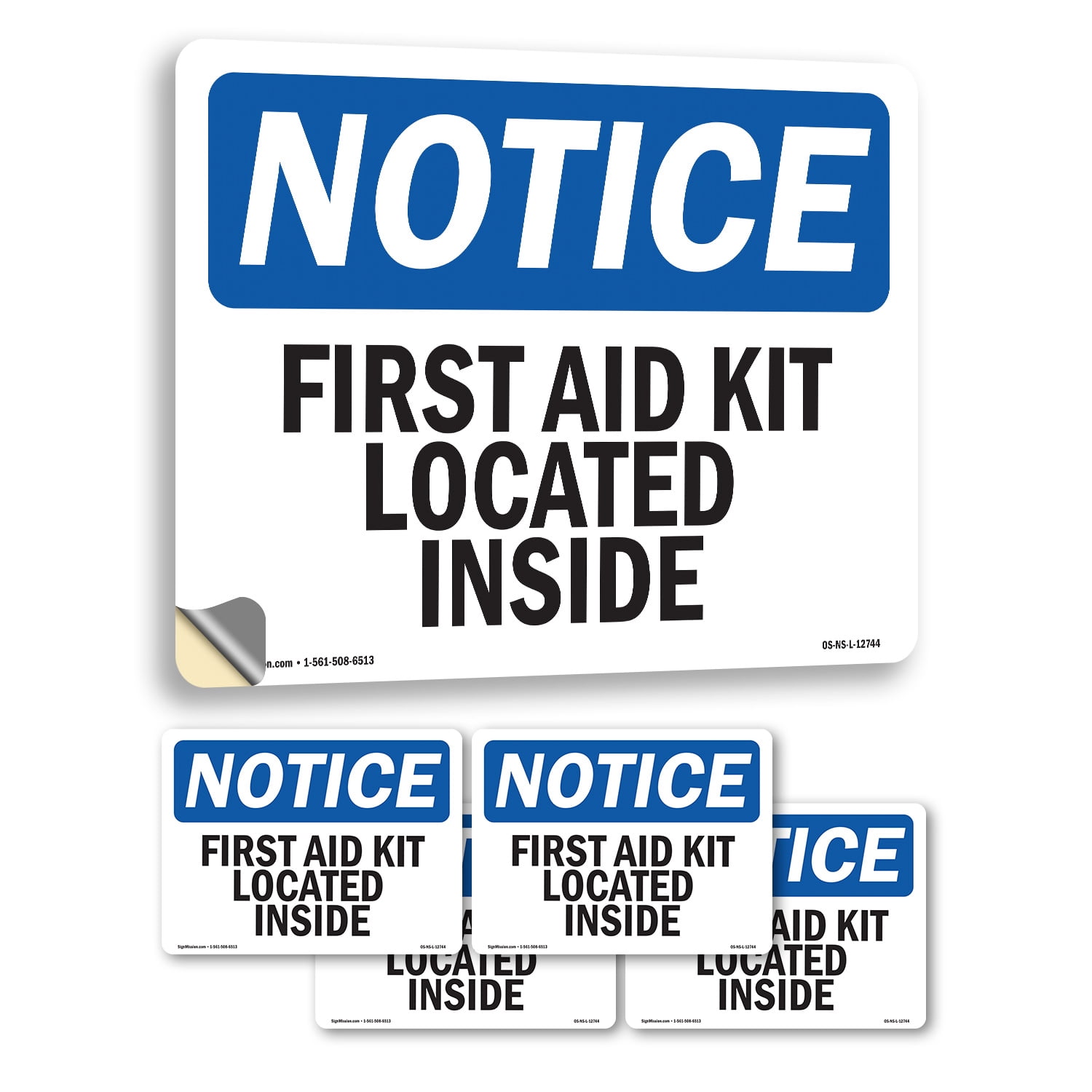 First Aid Kit Located Inside OSHA Notice Vinyl Decal Label 10 Inch x 7 ...