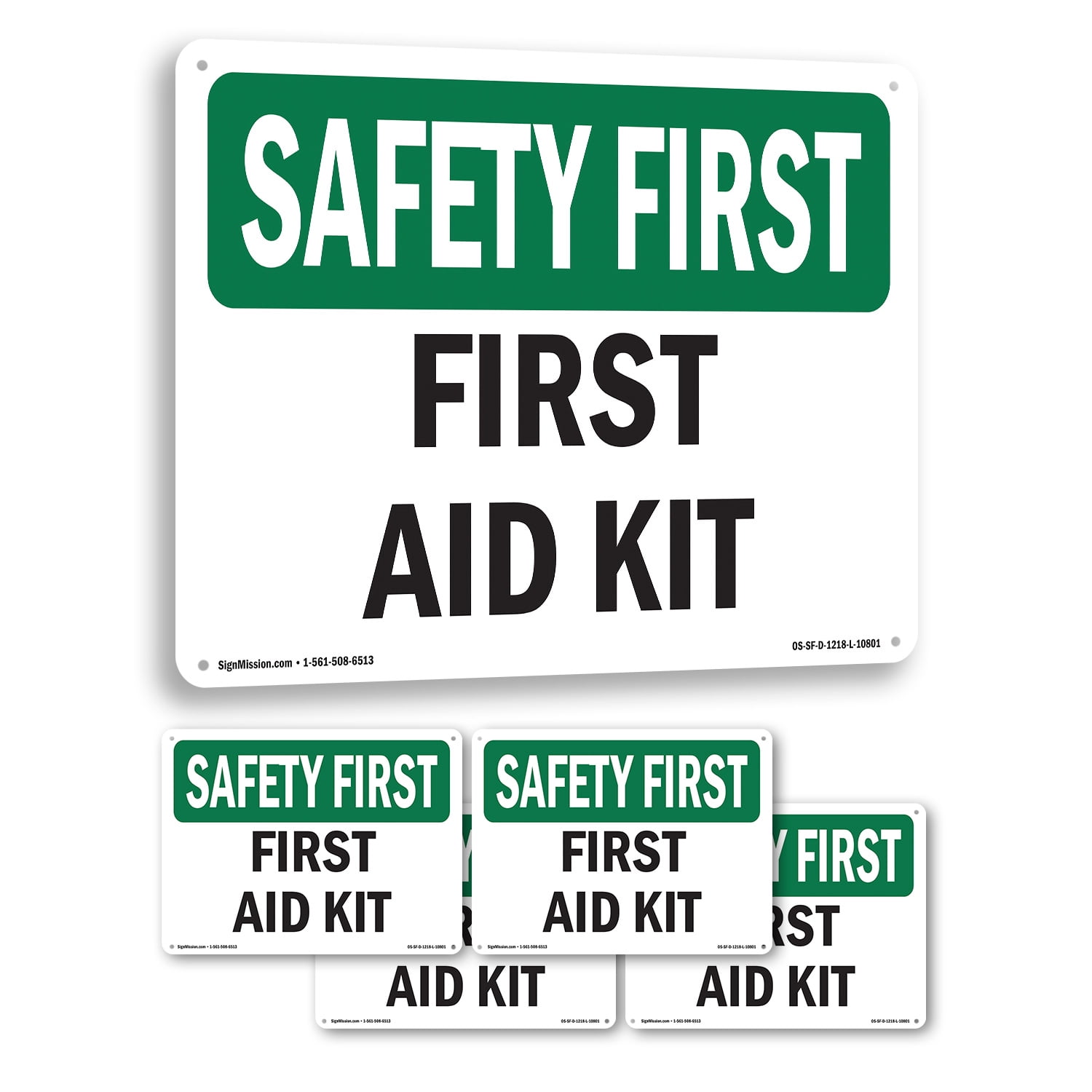 First Aid Kit OSHA SAFETY FIRST Rigid Plastic Sign 10 Inch x 7 Inch - 5 ...