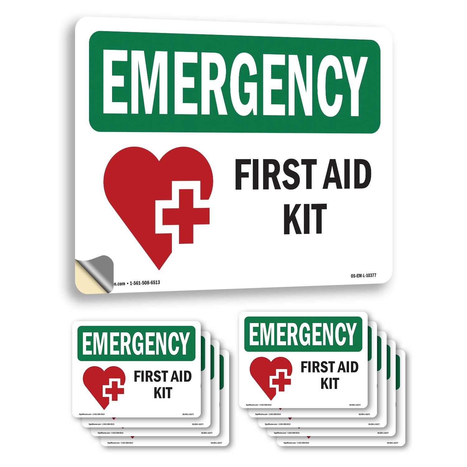 First Aid Kit With Symbol OSHA Emergency Vinyl Decal Label 10 Inch x 7 ...