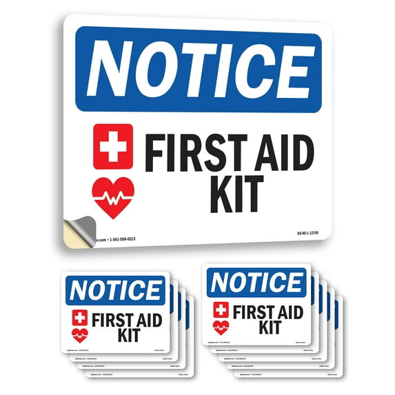 First Aid Kit With Symbol OSHA Notice Vinyl Decal Label 14 Inch x 10 ...