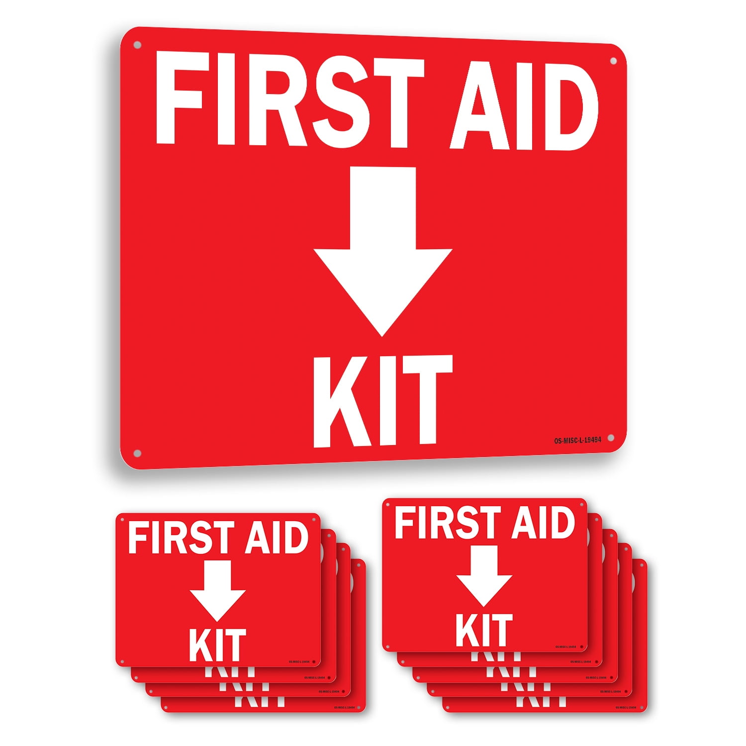 First Aid Kit with Down OSHA Rigid Plastic Sign 24 Inch x 18 Inch - 10 ...